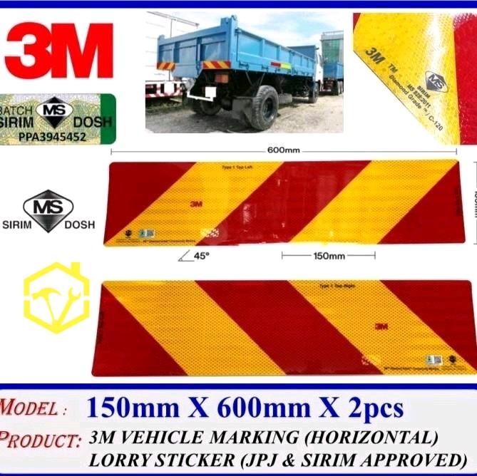3M LORRY REFLECTOR STICKER 600MMX150MM(LEFT/RIGHT) - TikTok Shop Malaysia