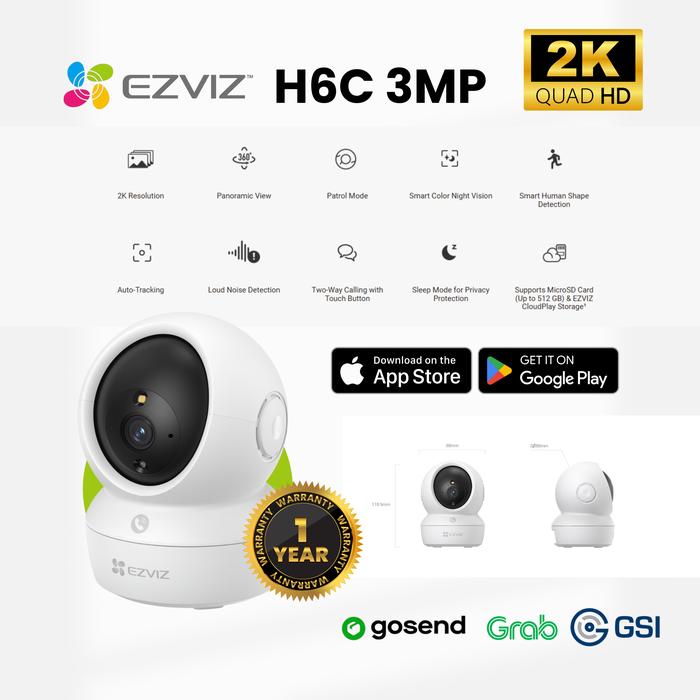 Jual Ezviz H6c Pro 2K 3MP Smart Wifi Pan Tilt IP Camera CCTV Indoor ...