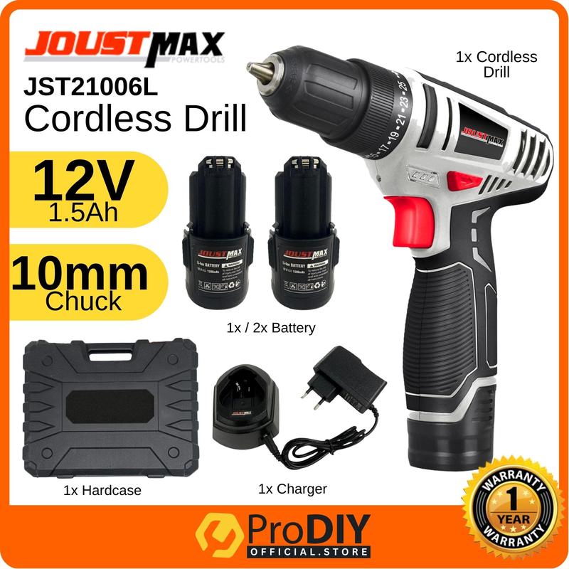 JOUSTMAX JST21006L / JST-21006L 12V 10mm Rechargeable Cordless Drill ...
