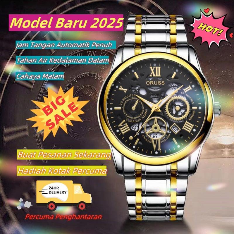 Jam tangan lelaki perniagaan, Swiss, jam tangan bisnes, skeleton ...