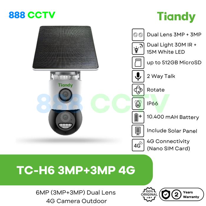 Jual Tiandy TC-H6 4G Battery + Solar Panel 6MP (3MP+3MP) Dual Lens ...
