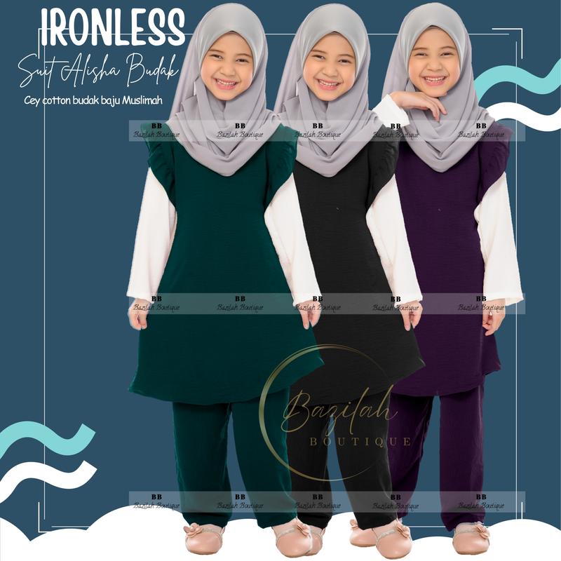(ironless)Suit Alisha budak dress kanak-Kanak kids muslimah baju ...