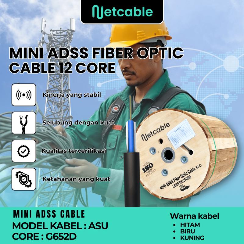 NETCABLE Kabel Fiber Optik Mini ADSS 12 Core 4000 Meter | Kabel FO Mini ...
