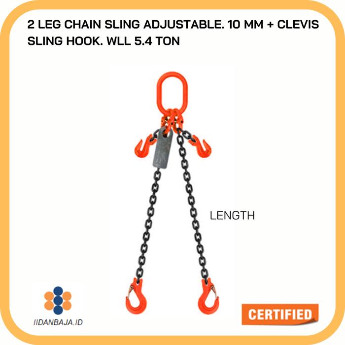 Jual 2 LEG CHAIN SLING ADJUSTABLE. 10 MM + CLEVIS SLING HOOK. WLL 5,4 ...