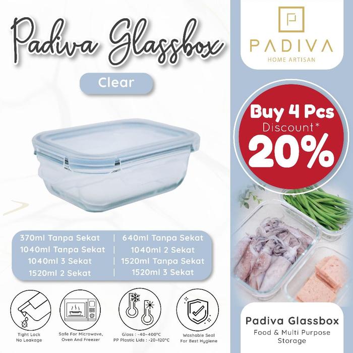 Jual Padiva Glassbox Clear – Kotak Tempat Makan Wadah Kaca | Anti ...