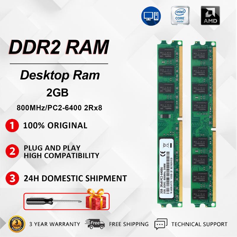 DDR2 2GB 800Mhz DIMM 1.8V RAM 2Rx8 PC2-6400U Small size Desktop ...
