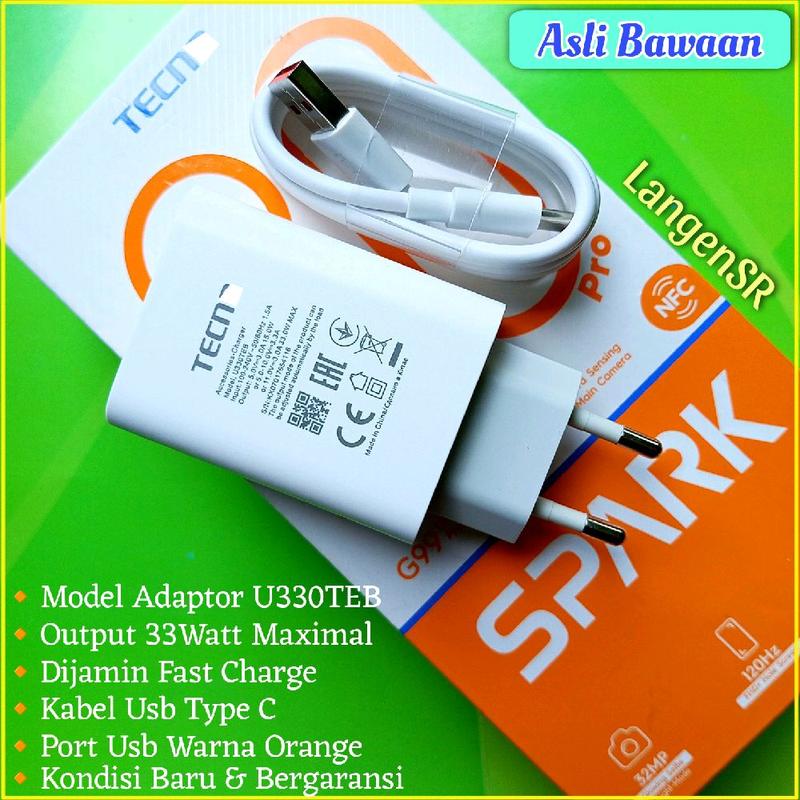 CHARGER T3CN0 SPARK 20 PRO Fast Charge 33Watt Usb Type C Dijamin Asli ...