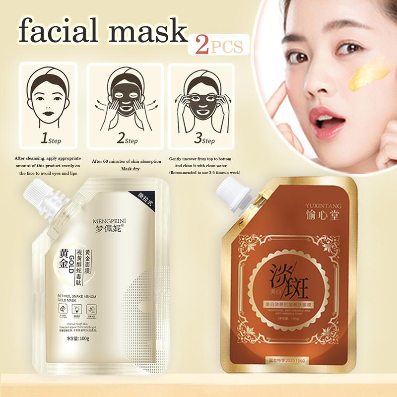 Set 2 Keping Topeng Emas Retinol, Topeng Mencerahkan Bintik, Topeng ...