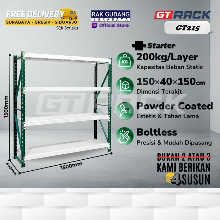 Promo RAK GUDANG BESI GT RACK GT215 1.5 METER 4 SUSUN LEBAR 40CM P 1.5 ...