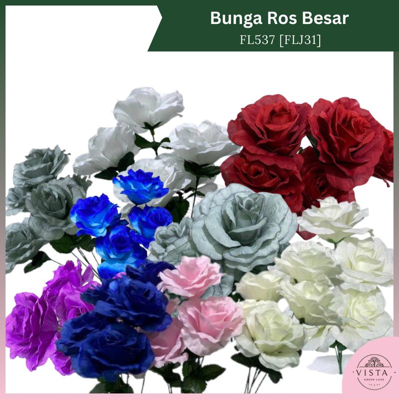 VGL Bunga Ros Besar 5 kuntum | Big Rose Artificial Flower | Bunga ...