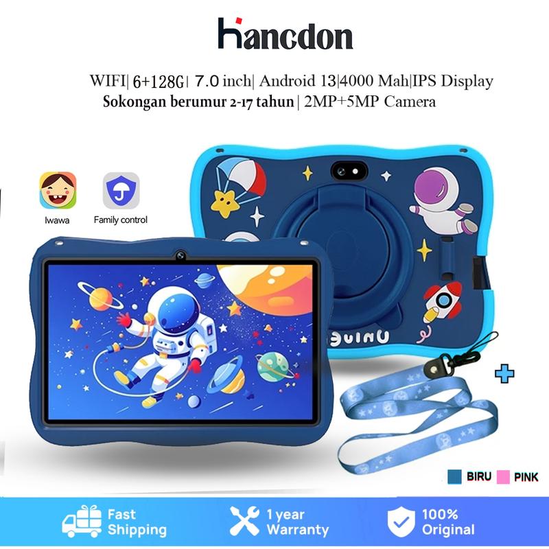 Tablet Kanak-kanak Hancdon 7 Inci dengan Android 6GB+128GB, Layar ...