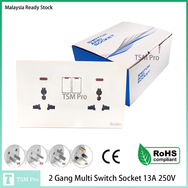 13A 2 Gang Universal Switch Socket Multi Wall Switch Socket with ...