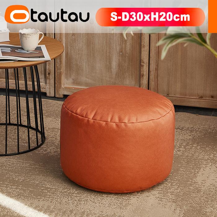 Jual OTAUTAU Small Round Faux Leather Ottoman Stool Beanbag Pouf ...