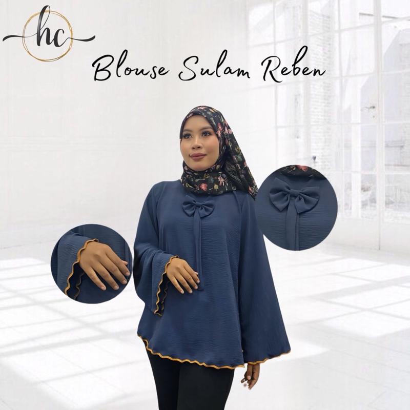 Dahlia Blouse Sulam Reben CEY Crepe Ironless Wanita - TikTok Shop Malaysia