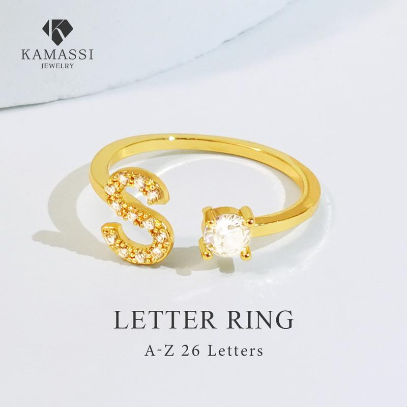 KAMASSI Cincin Huruf emas Wanita Hipoalergenik tidak pudar tidak ...