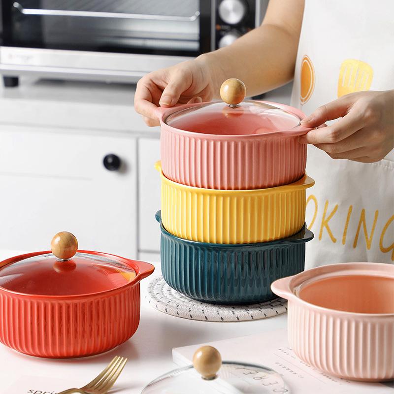 Ready Stock Nordic Style Cute Bowl Ceramic instant Noodle Bowl With Lid ...
