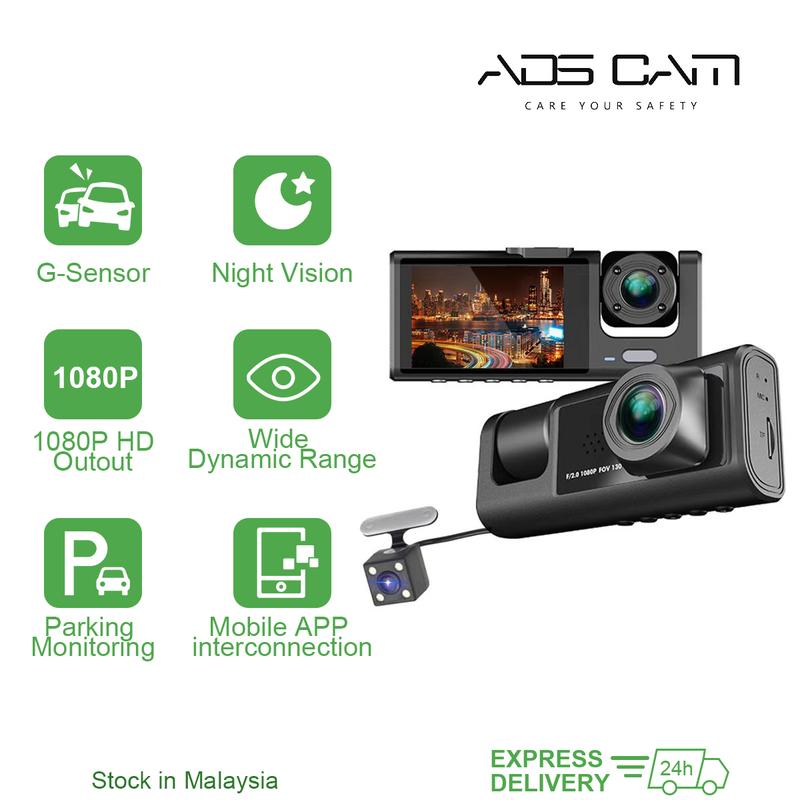 【ADS CAM】3 Channel Car DVR HD 1080P 3-Lens Inside Vehicle Dash - TikTok ...