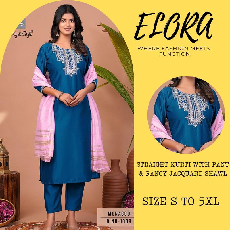 ELORA - Straight Kurti with pant & fancy Jacquard Dupatta - TikTok Shop ...