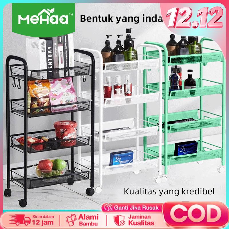 MeHaa Rak Lantai Beroda 4 Susun Serbaguna Anti Karat Putih ...