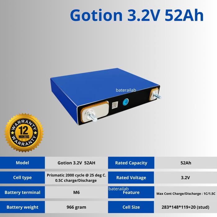 Jual Baterai Lifepo4 3.2V 50Ah 52Ah 54Ah Cycle life 2000 3500 cycle ...