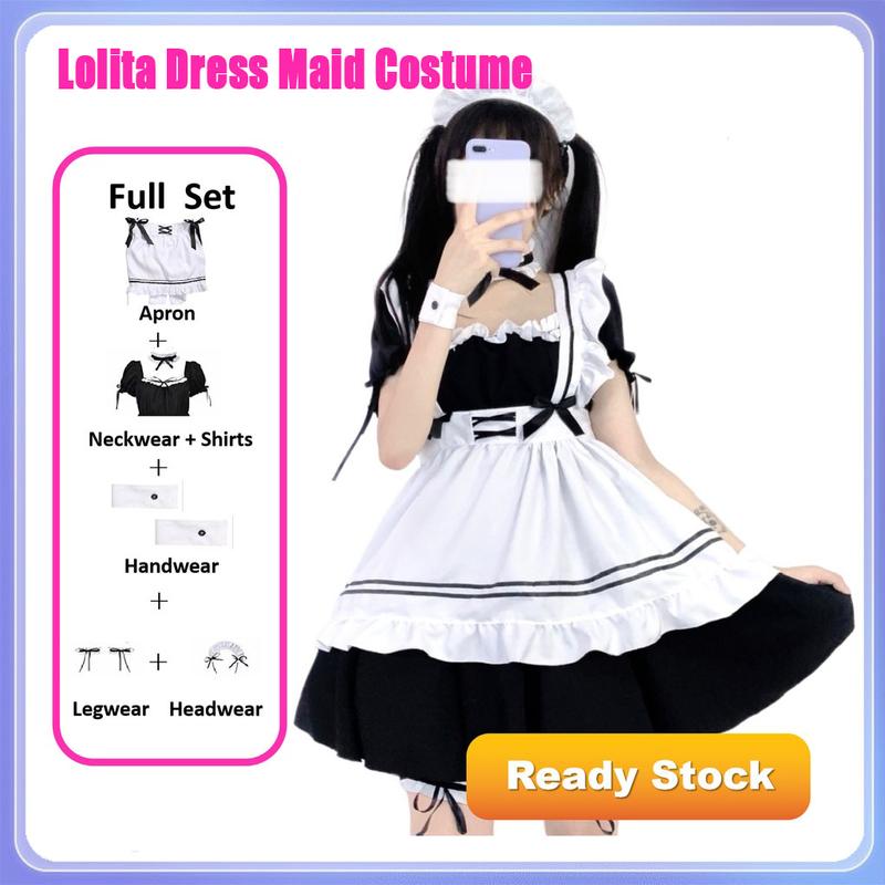 【Full Set】Lolita dress maid outfit for women girl kids maid costume ...