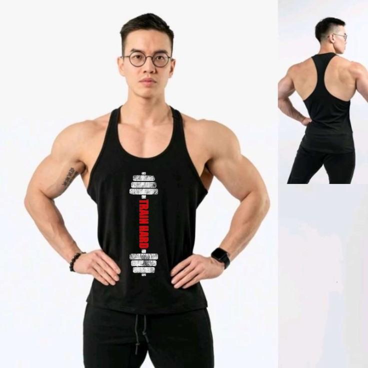 Train Hard Muscle Gym Stringer Singlet Tali Kecil Tank Top Olahraga ...