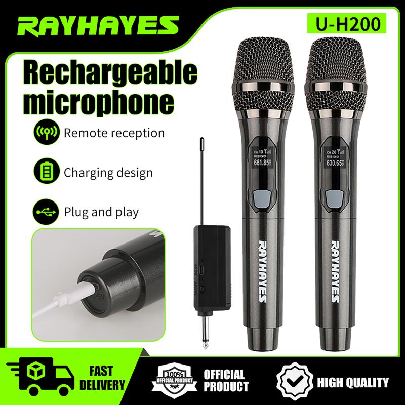 RAYHAYES Wireless Microphone Rechargeable Dual Channel Handheld ...