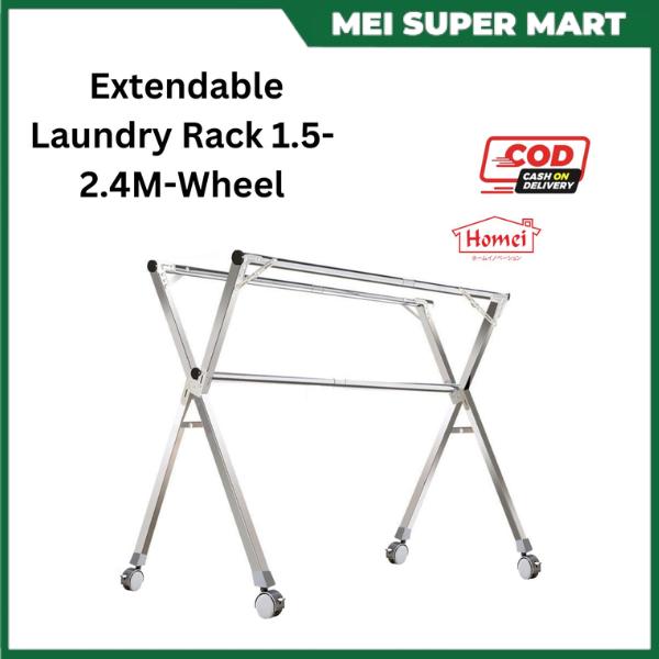 Extendable Laundry Rack 1.5-2.4 meter with Wheels - TikTok Shop Malaysia