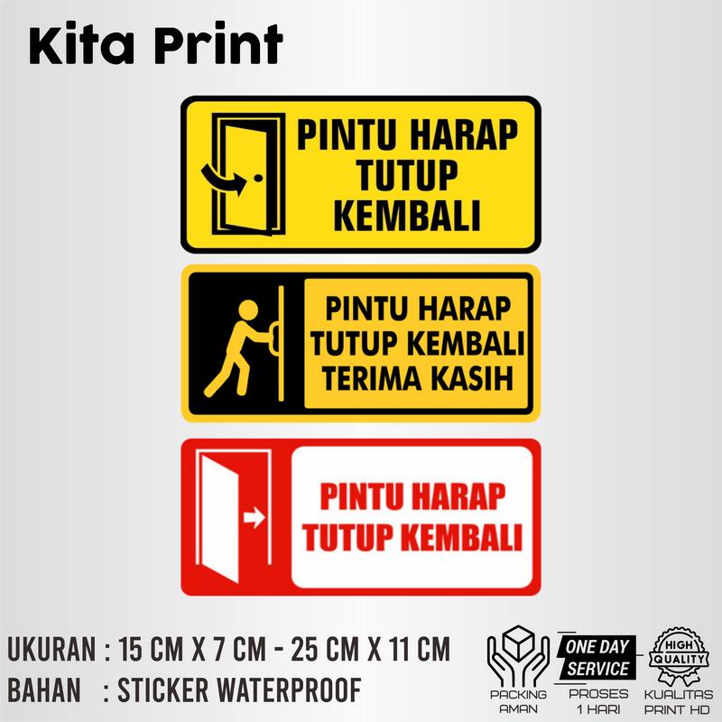 Stiker Waterproof Label Pintu Harap Tutup Kembali - Shop | Tokopedia