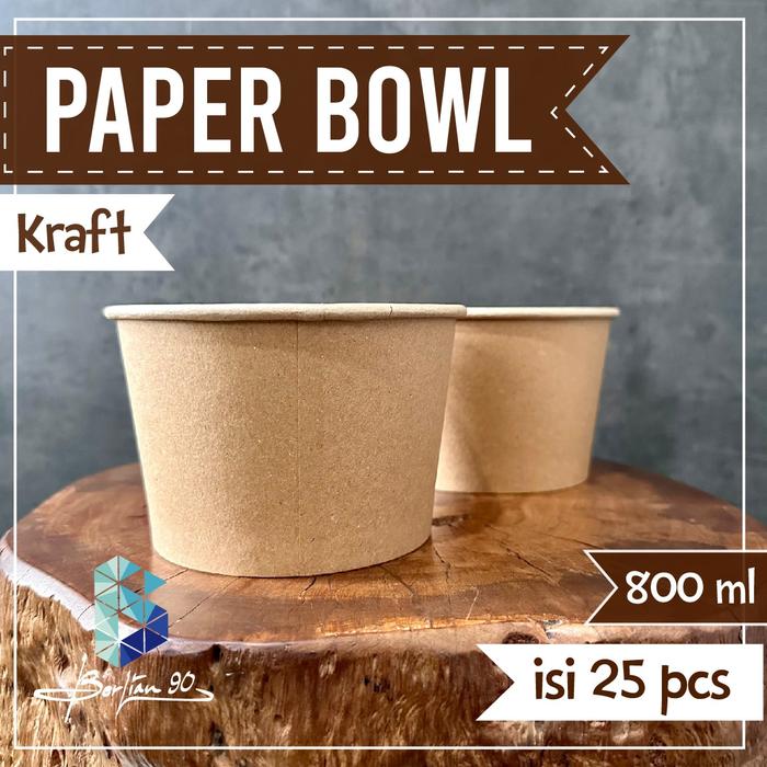 Promo 25 Pcs Paper Bowl 800 ml Mangkok KertasKraft Coklat Tanpa Tutup ...