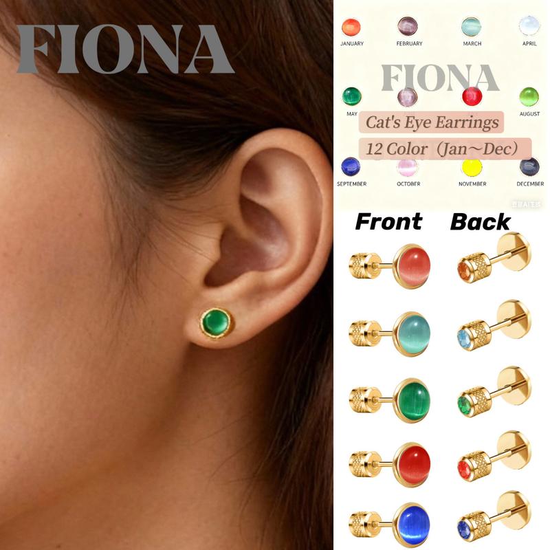【FIONA】Fashion Cat's Eye 12 color Birthstone Earrings Double - TikTok ...