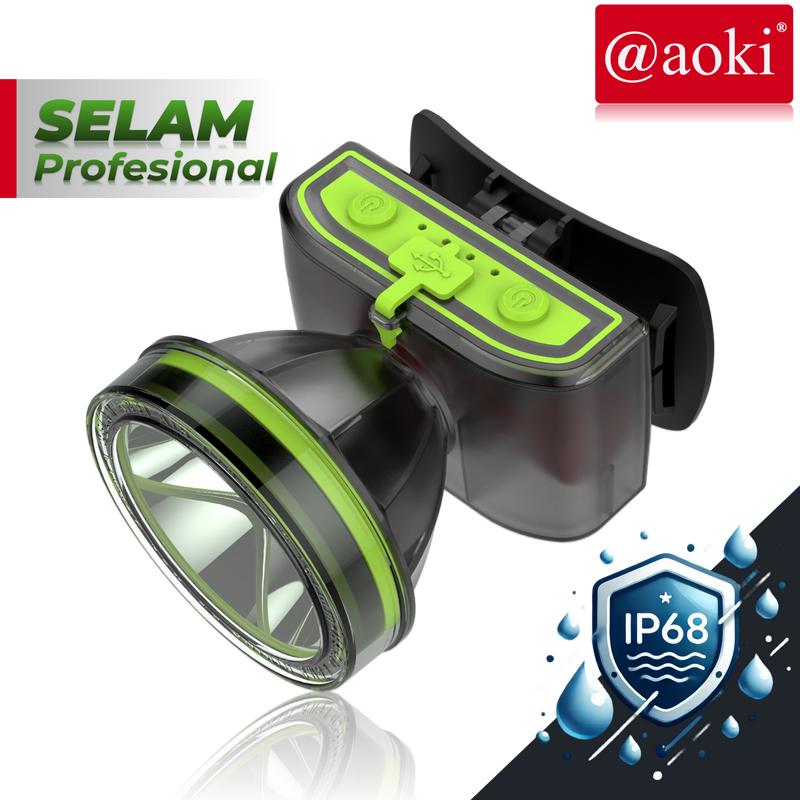 AOKI Senter kepala Selam Waterproof IP68 – 3 Mode Cahaya, Baterai ...