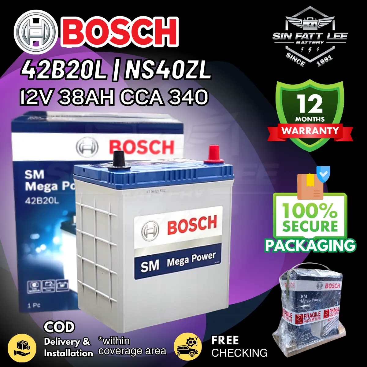 BOSCH NS40 NS40ZL 42B20L 46B20L Car battery Bateri kereta | Perodua ...