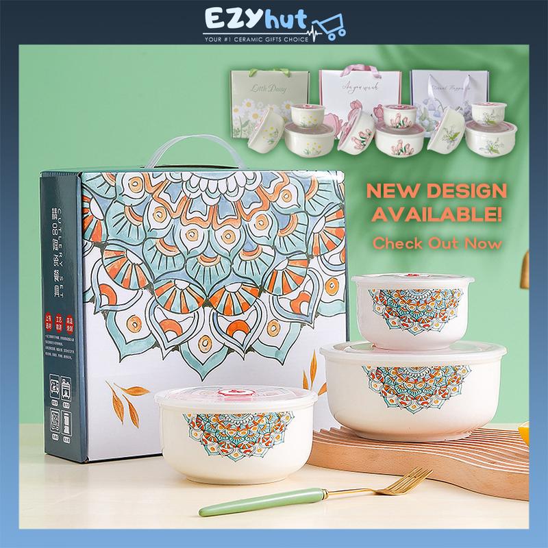 Set Bekas Mangkuk Bohemian Set Mangkuk Seramik Mangkuk Dengan Penutup ...