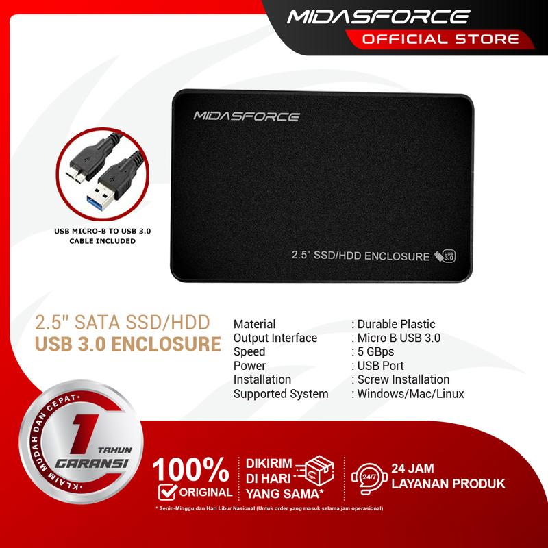 Midasforce Enclosure SSD HDD 2.5 Inch USB 3.0 Hitam Disk Merah - Shop ...
