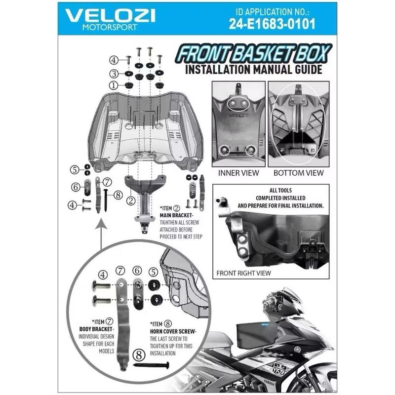BAKUL MOTOR BRAND VELOZI PVC BASKET Y15ZR V1 V2 Y16ZR ABS LC135 ...