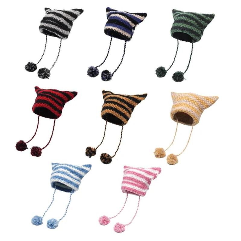 Fshion Y2K Knitting Striped Beanie Hat Cute Wool Hanging Bal - TikTok ...