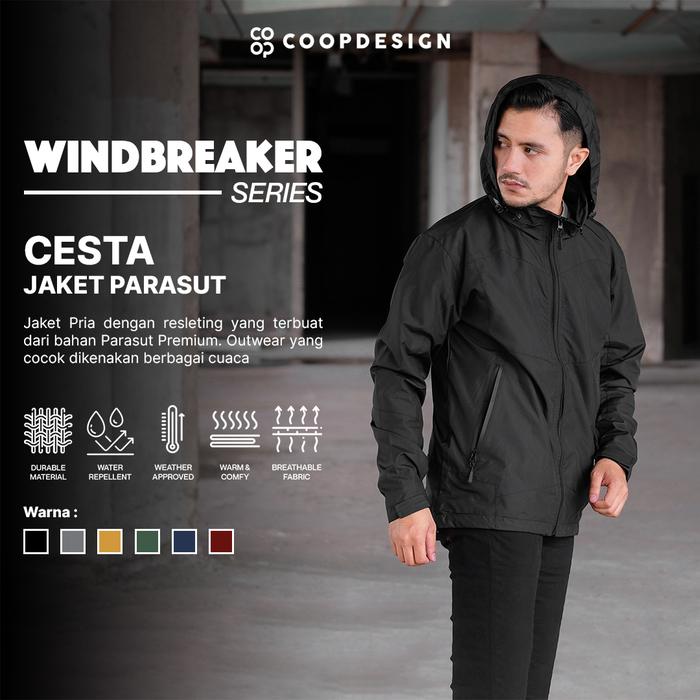 Promo Coop Design - Cesta Jaket Parasut Pria dengan Hoodie - Maroon, XL ...