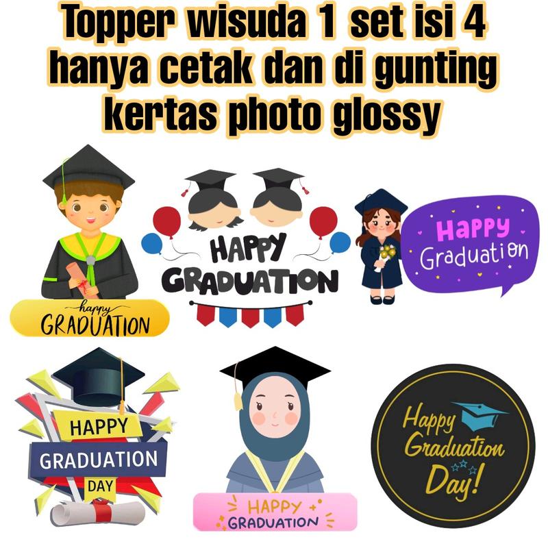 Hiasan Happy Graduation day wisuda topper buket isi 4 - Shop | Tokopedia