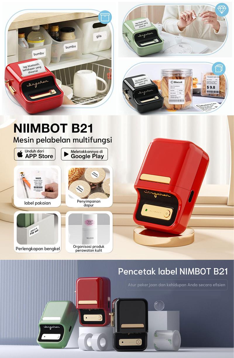 NIIMBOT B21 Mesin Label Pintar, Printer Label Bluetooth Tanpa Tinta ...