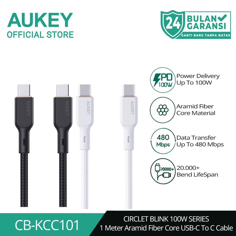 AUKEY Kabel Charger Type-C CB-KCC101 Braided Nylon USB-C to USB-C - Shop | Tokopedia