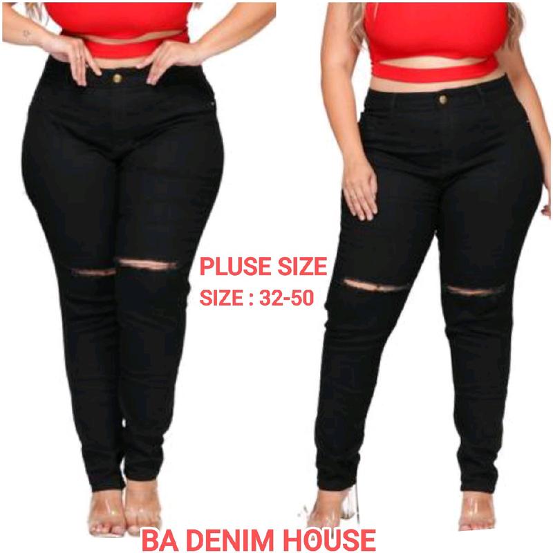 PLUSE SIZE LADIES STRECHABLE SKINNY LUNTUT KOYAK RIPPED JEAN - TikTok Shop Malaysia