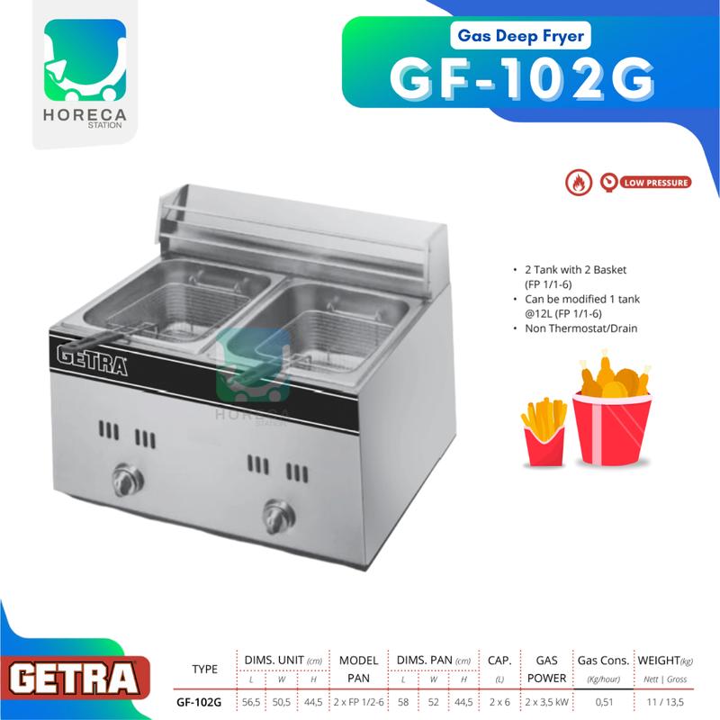 GETRA Gas Deep Fryer Counter Top 12 Liter GF-102G / GF 102G / GF 102 G ...