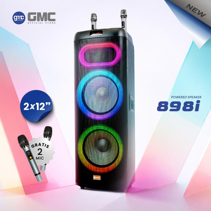 Promo GMC Speaker 898i Bluetooth Karaoke 2x12" 325W Dynamic LED 2 UHF ...