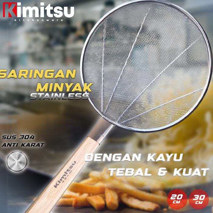 Promo Serokan Gorengan Saringan Minyak Stainless 4 Rangka Gagang Bambu ...