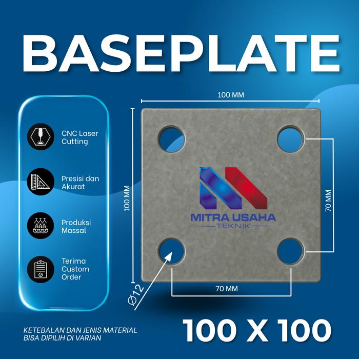 Jual Base Plate 100x100mm Lubang 12mm Plat Besi Potong CNC Laser ...