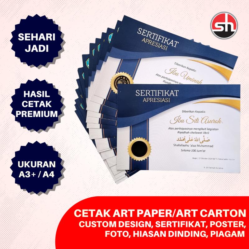 Cetak Art Carton Art Paper A4 A3 A3+ Glossy Doff Sertifikat Piagam ...