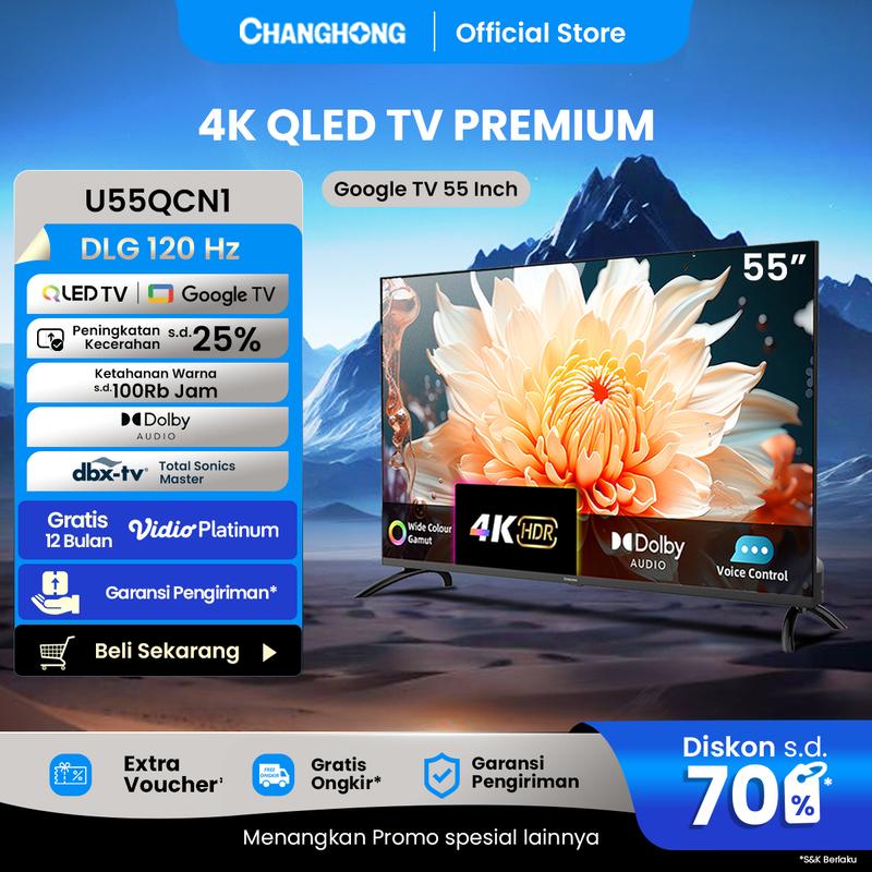 Changhong QLED TV 55 inch DLG 120HZ 4K Google TV Smart TV Digital ...