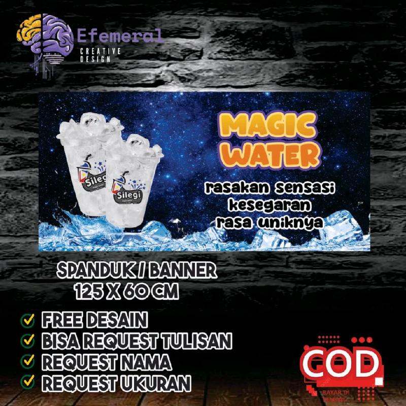 Spanduk/Banner magic water nyamping 125X60 cm bisa request design ...