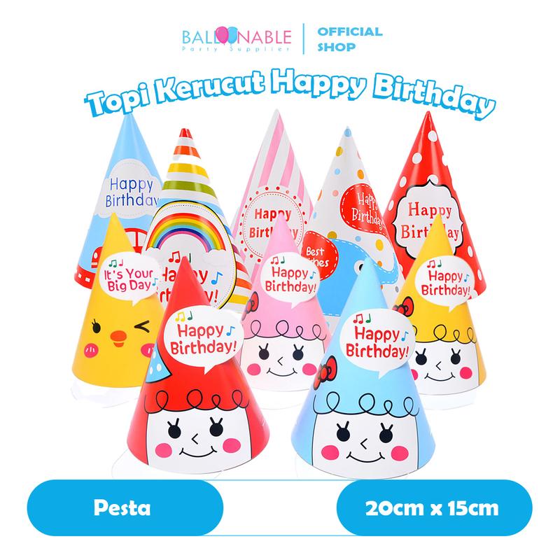 (Isi 10) Topi Kerucut Happy Birthday - Shop | Tokopedia